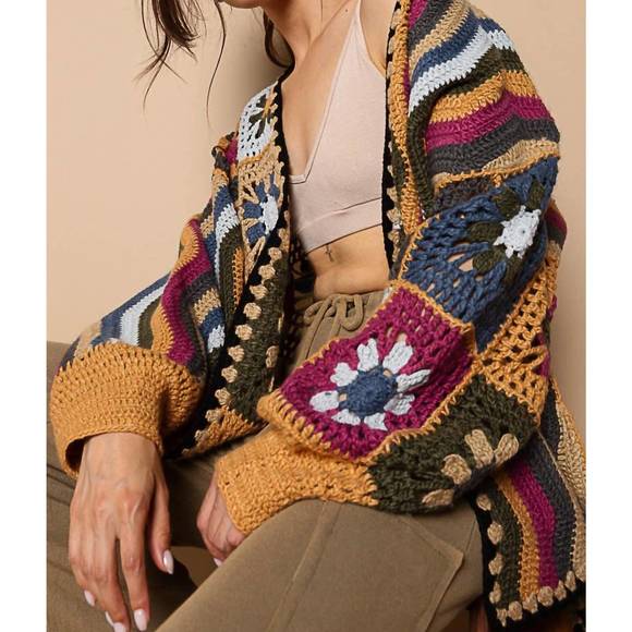 POL | Sweaters | New Pol Granny Square Cardigan In Multi Color | Poshmark